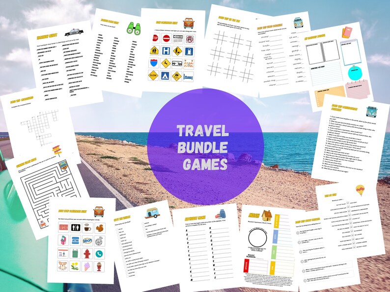 Printable Travel Games Activities Bundle for Kids, Scavenger Hunts ...