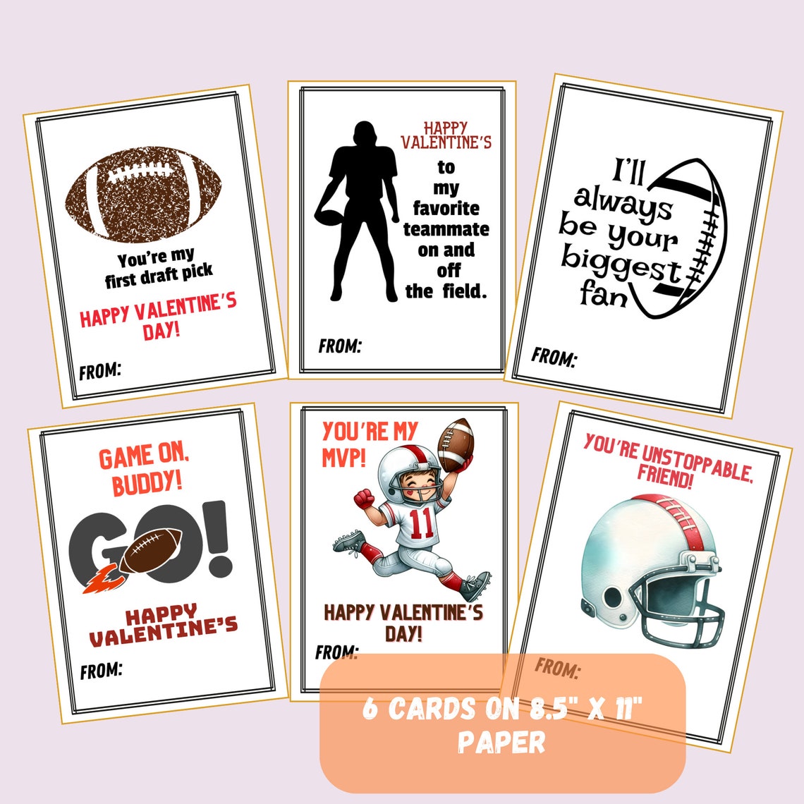 Football Valentine Printable Cards, Valentines for Boys, Friend ...