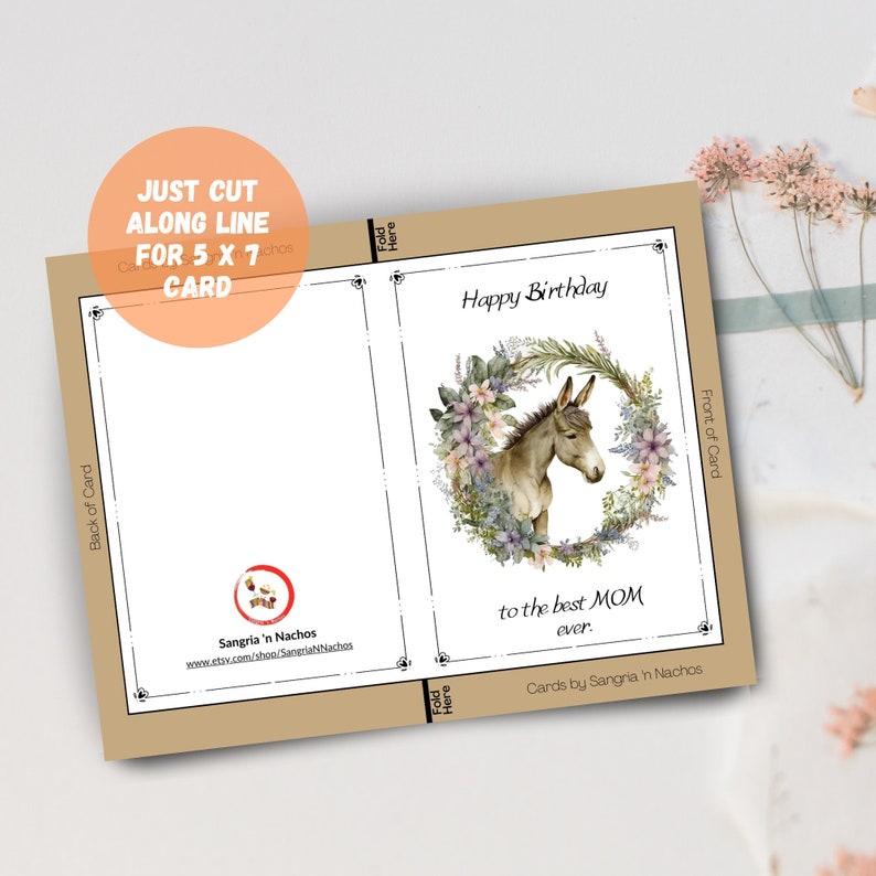 Beautiful Watercolor Mule Birthday Card for Mom Instant Download ...