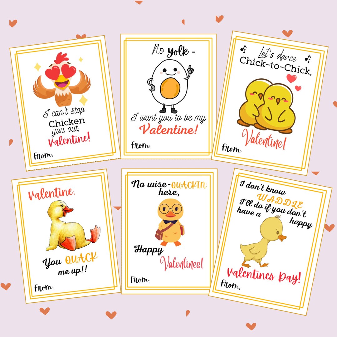 Printable Chicken Valentine Cards, Duck Valentine, Kid Friendly ...