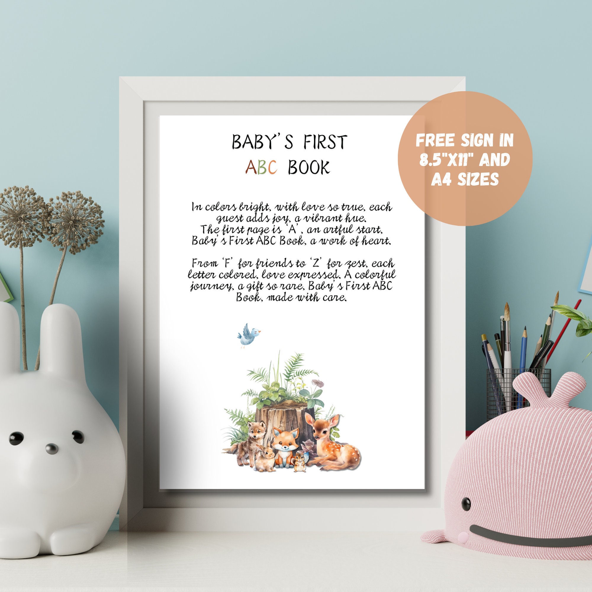 Baby Shower ABC Book, DIY ABC Book, Coloring Page Bundle, Personalized ...