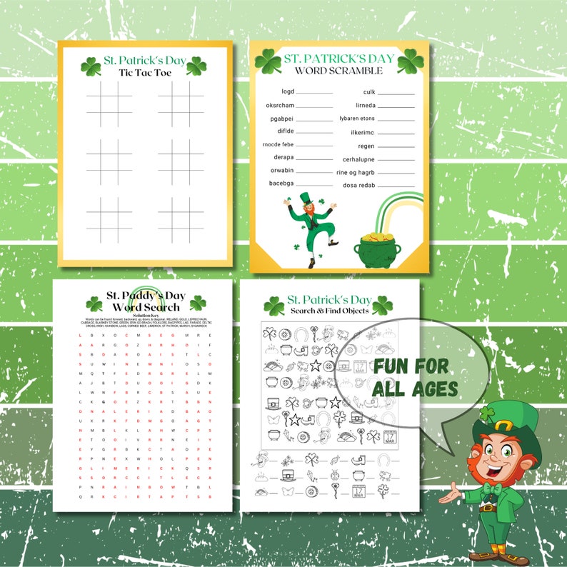 Printable St. Patrick's Day Activity Bundle, Tic Tac Toe, Word Search ...