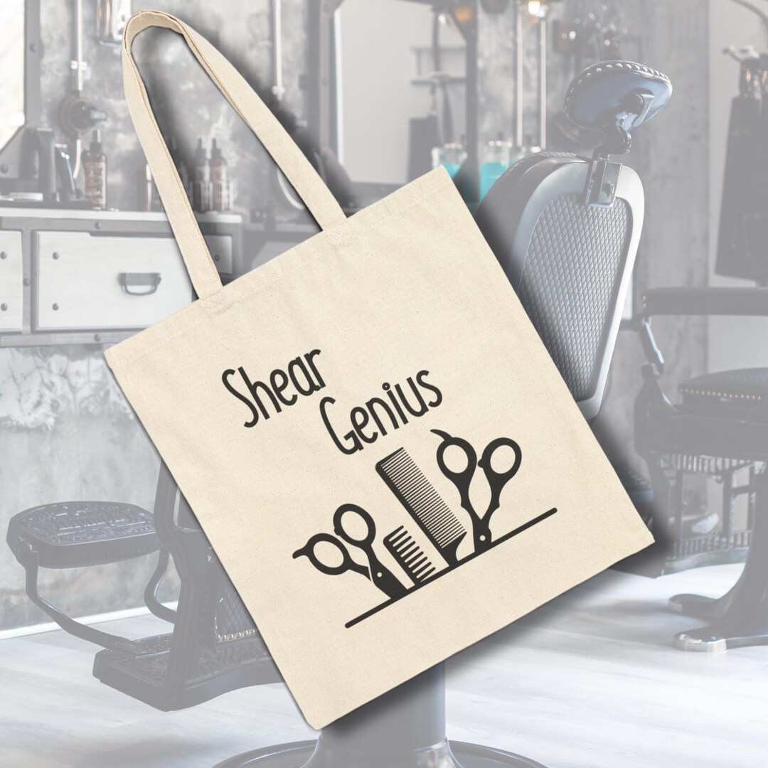 Barber Hairdresser Tote Bag, Shear Genius, Scissors & Combs Design ...