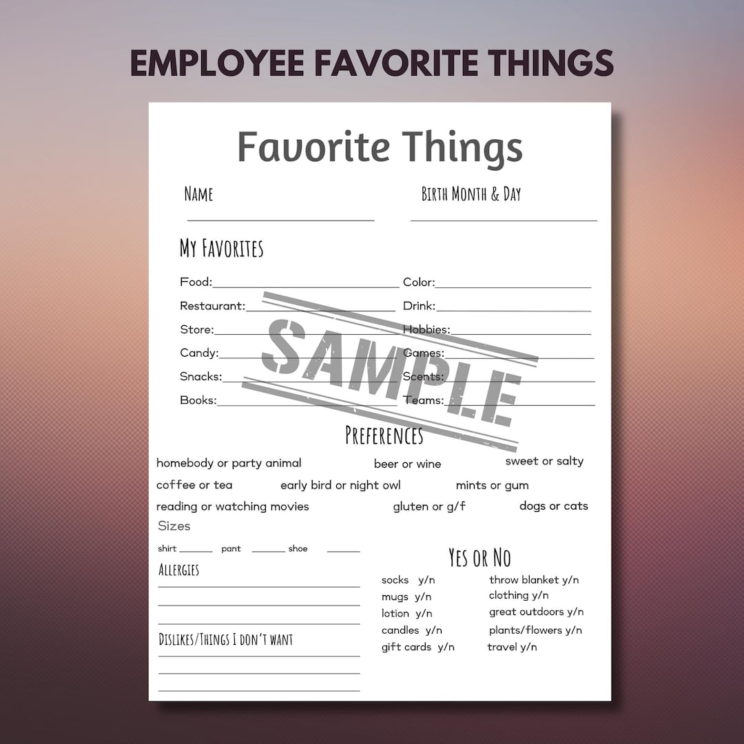 My Favorite Things, Employee Favorites Survey, Getting to Know You ...