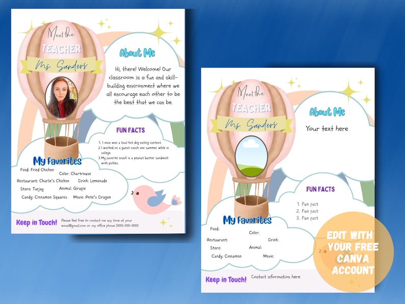 Hot Air Balloon Meet the Teacher Template: Editable Canva (digital ...