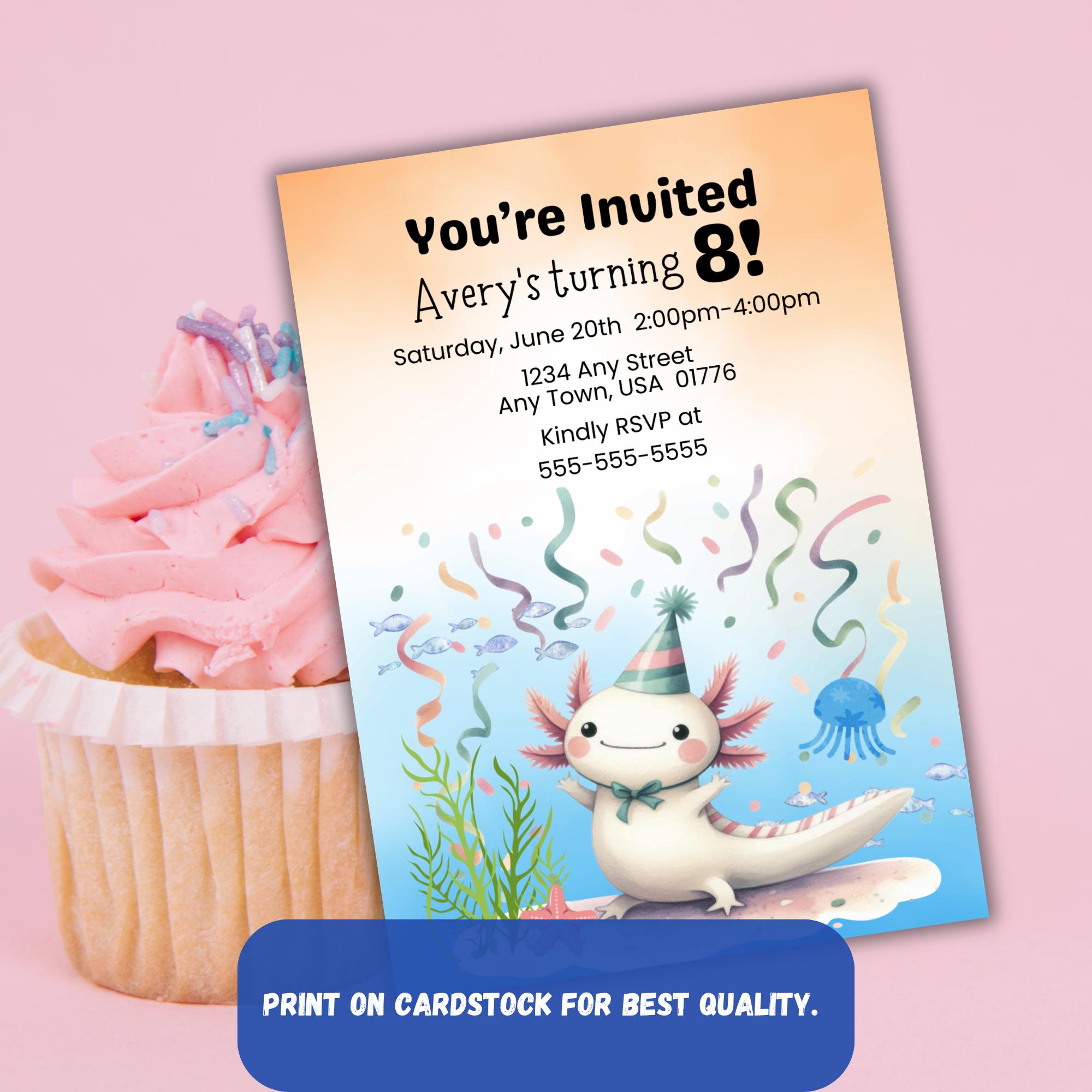Axolotl Birthday Invite, Cute Axolotl Theme for Birthdays, Canva ...