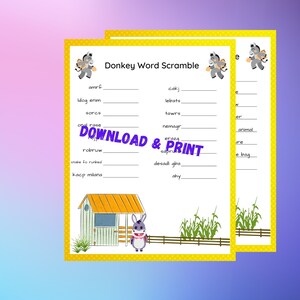 Printable Donkey Word Scramble, Activity, Classroom, Kid, Farm, PDF ...