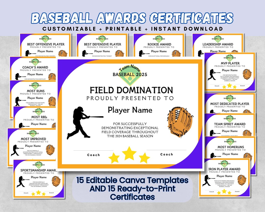 Baseball Award Certificates-editable and Ready to Print (non-editable ...