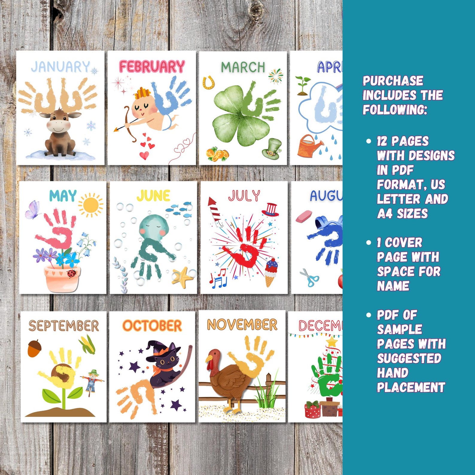 Handprint Memory Book, Preschool Handprint Project, Monthly Handprint ...