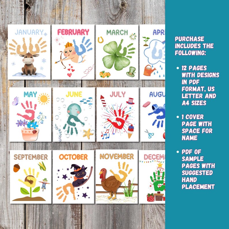 Handprint Memory Book, Preschool Handprint Project, Monthly Handprint ...