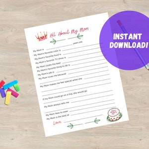 Printable Mother's Day Questionnaire | Activity | Classroom | Queen ...