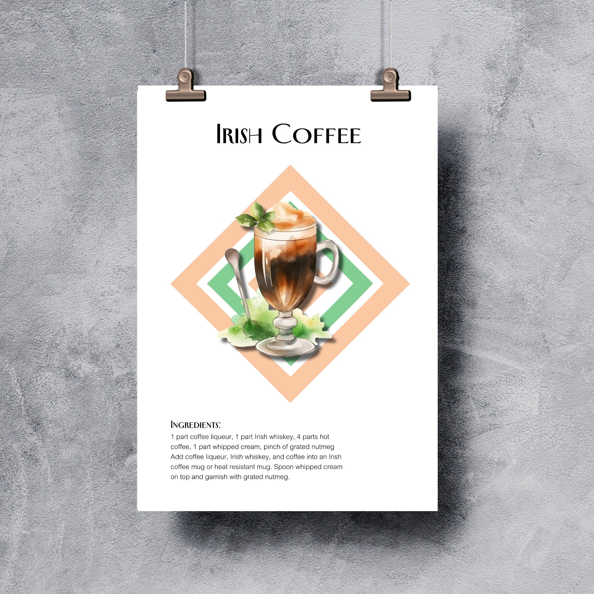 Printable Signature Drink Irish Coffee Art, Watercolor Sign, Art Deco ...