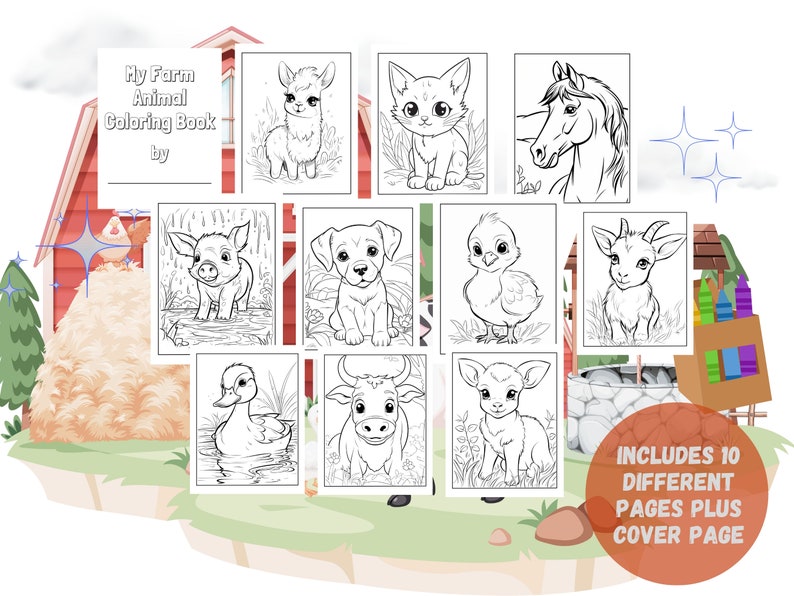 Farm Coloring Book, Cute Animal PDF Coloring Sheets, Homeschool ...