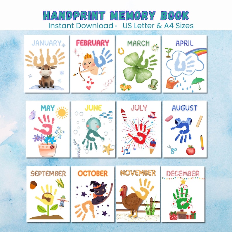 Handprint Memory Book, Preschool Handprint Project, Monthly Handprint ...