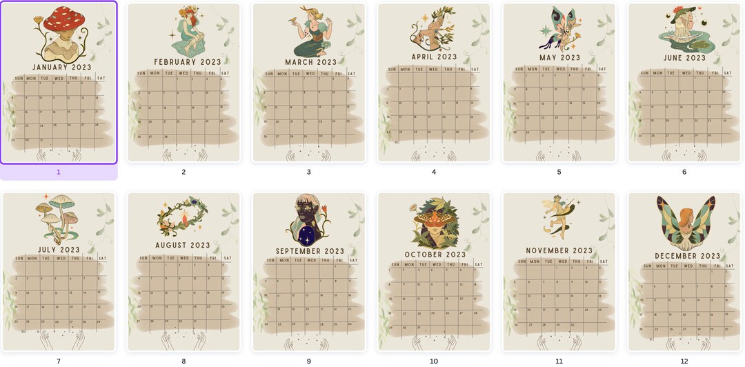 Fairy Magic Feminine 2023 Year Calendar - Printable Digital Template ...