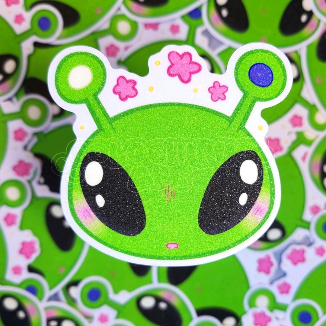Alien Head Glitter Sticker - Cute Flowers, Aftonsparv Silly Alien, Ikea ...