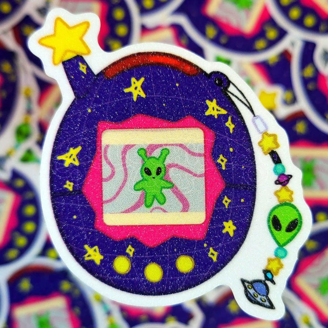 Alien Virtual Pet Glitter Sticker Tamagotchi Alien Sticker Y2K 2000 ...