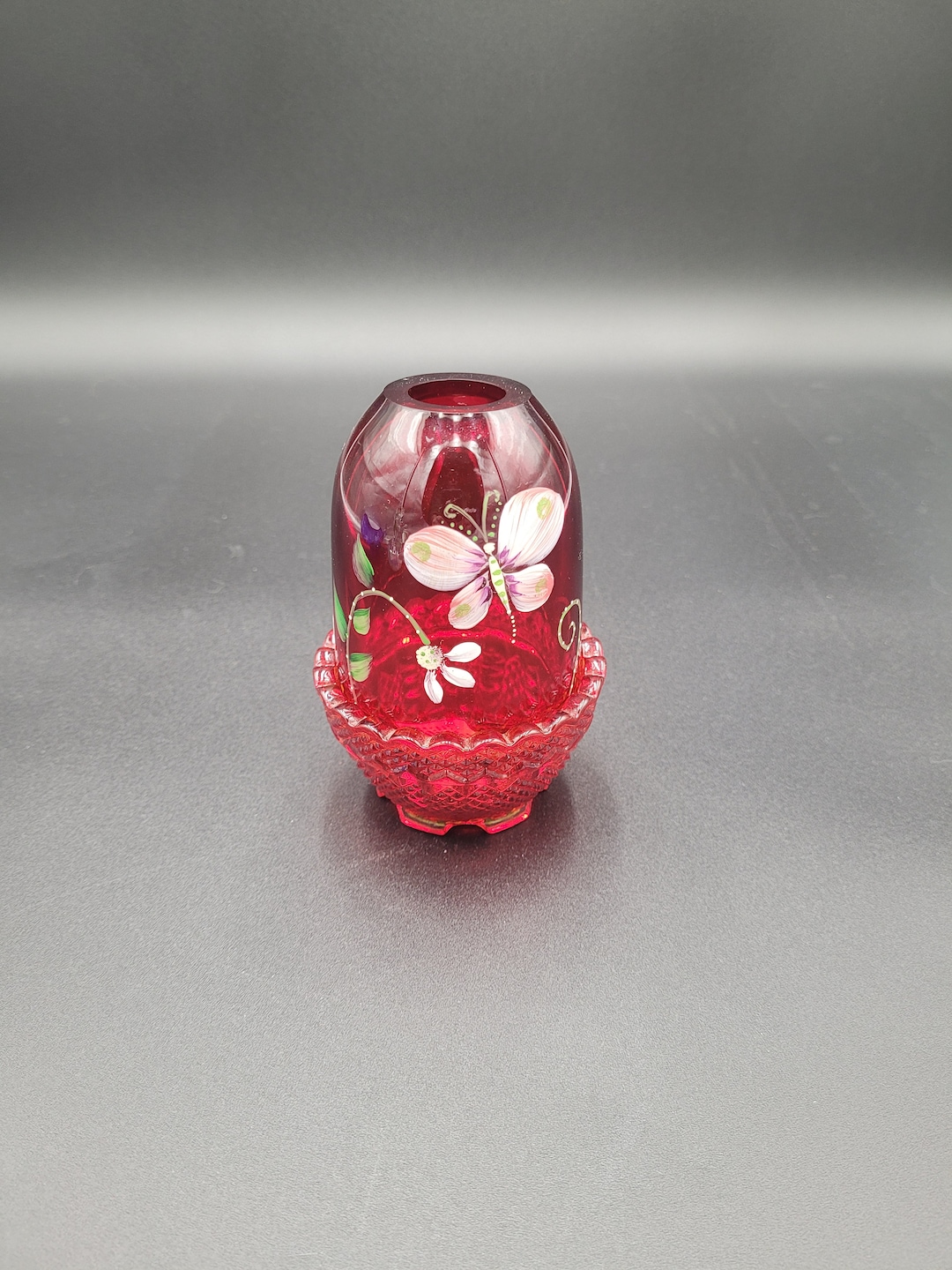 Fenton Amberina Hand Painted Fairy Lamp Signed "it Glows" - Etsy