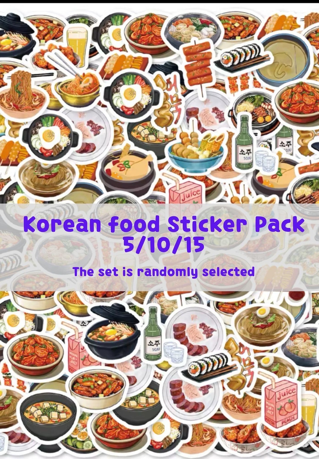 Korean Food Sticker Random Set, Kimchi Sticker, Tteokbokki Sticker ...