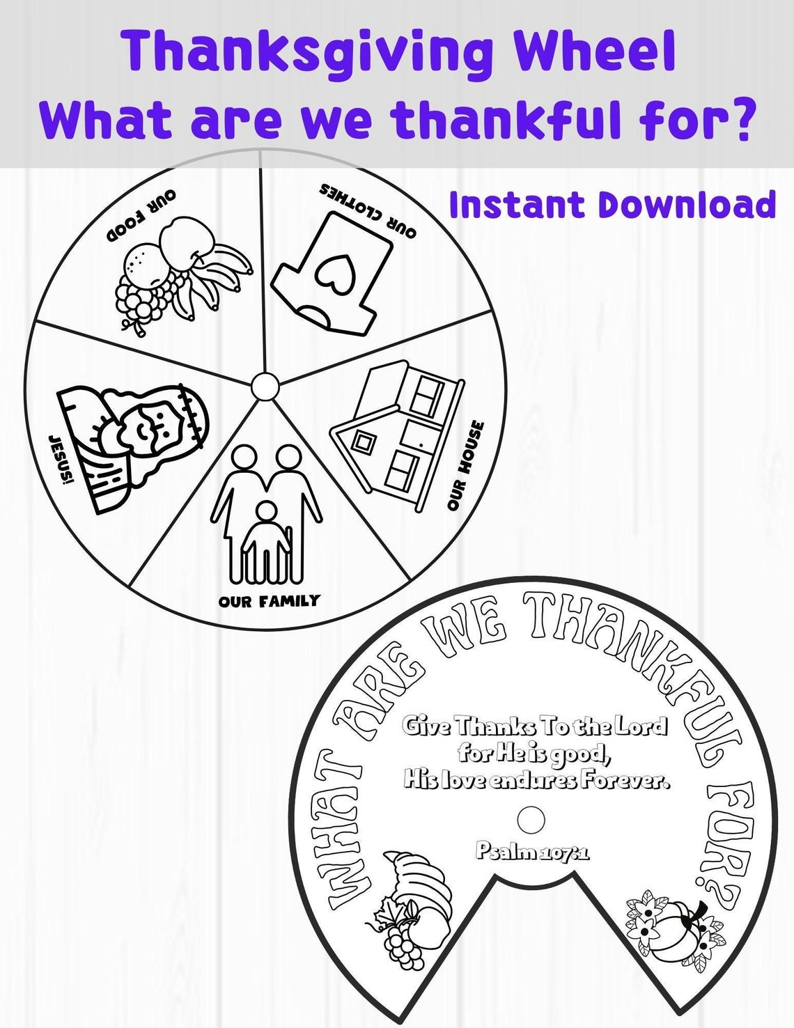 Psalm 107:1 I Am Thankful Wheel Thanksgiving Wheel for Kids Craft Bible ...
