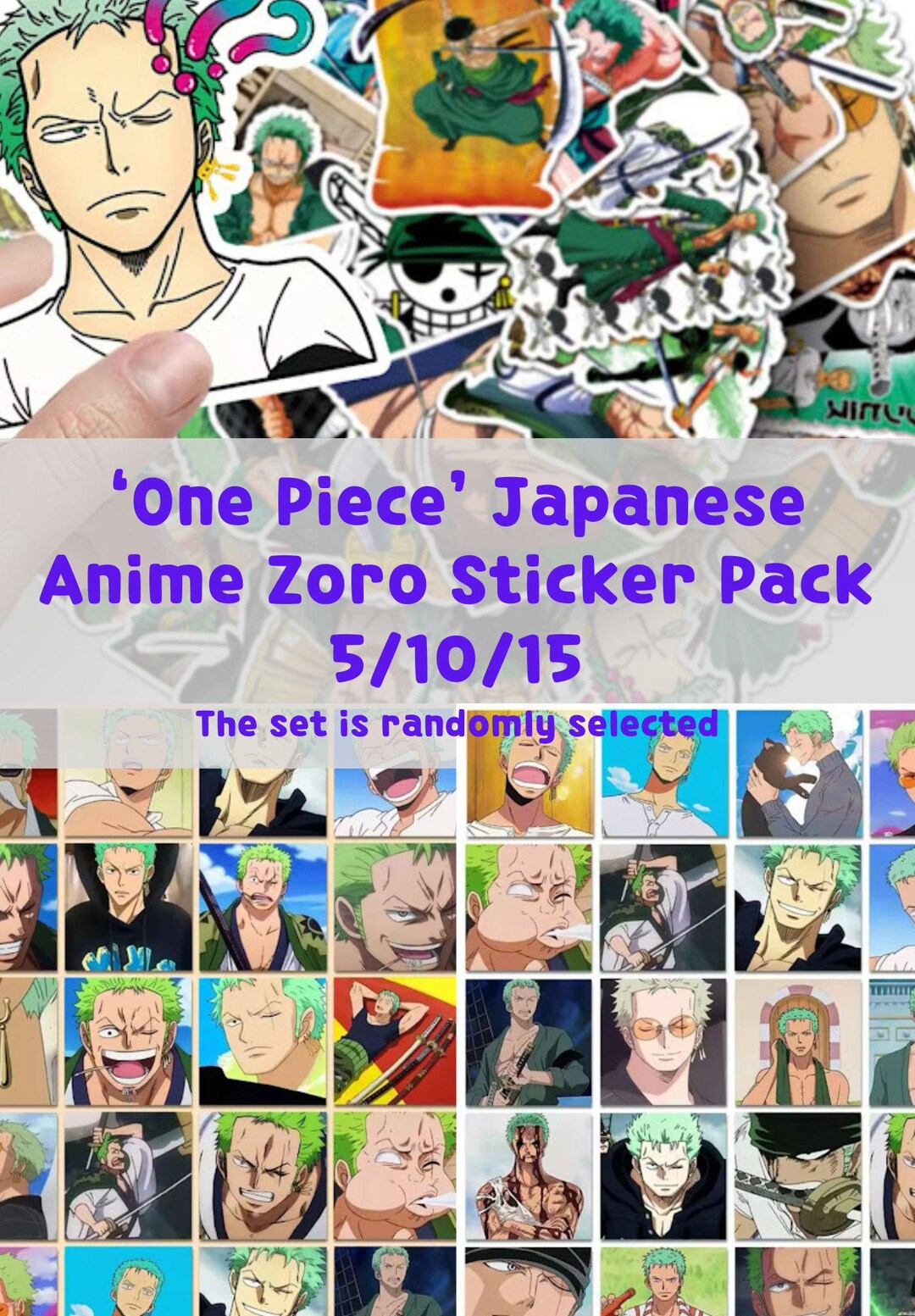 One Piece ZORO Sticker Pack , Random Die Cut Sticker, Japanese Anime ...