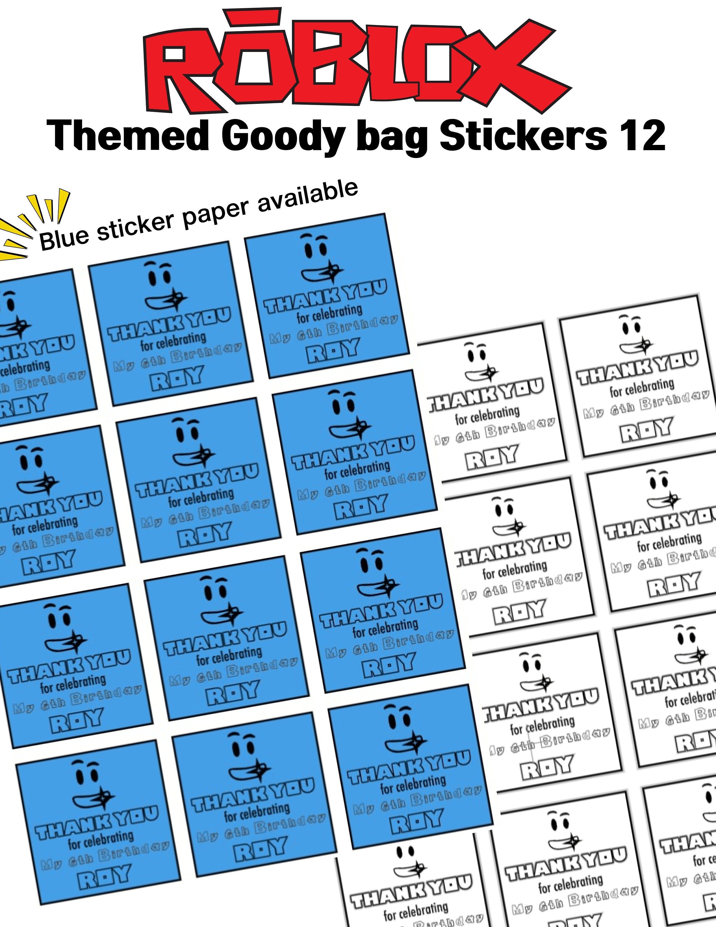 Roblox Themed Sticker Birthday Customized Sticker Boys Goody Bag ...