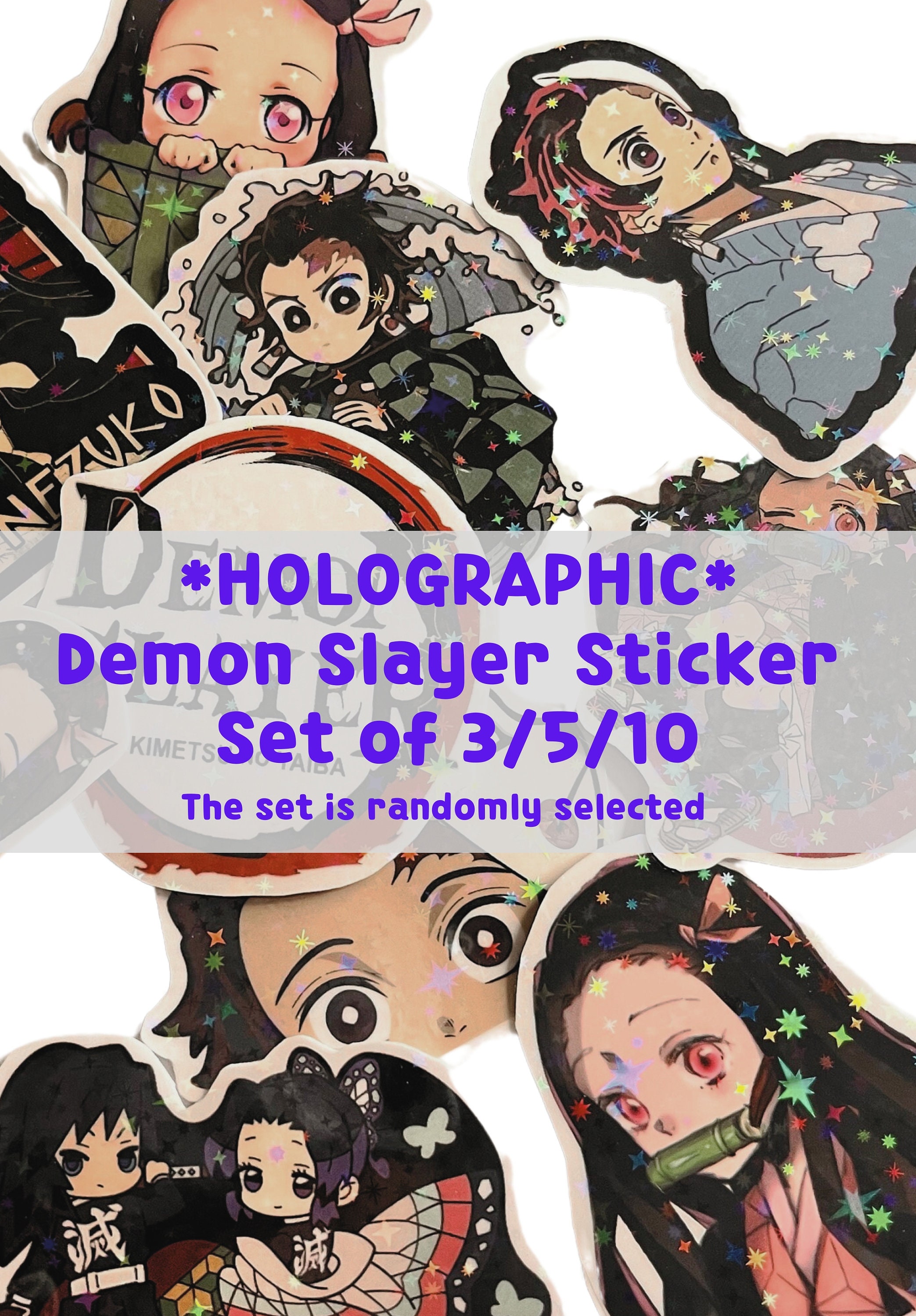 Holographic Demon Slayer Sticker Pack , Kimetsu No Yaiba, Random Die ...
