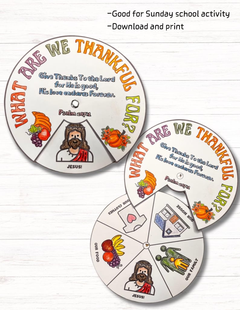Psalm 107:1 I Am Thankful Wheel Thanksgiving Wheel for Kids Craft Bible ...