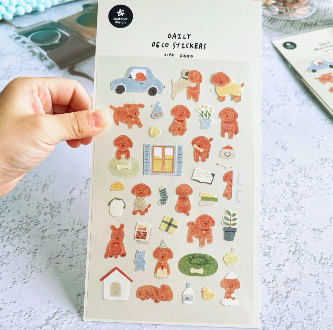 Korea Imported Sticker, Puppy Sticker Sheet, Cute Puppy Sticker, Diary ...