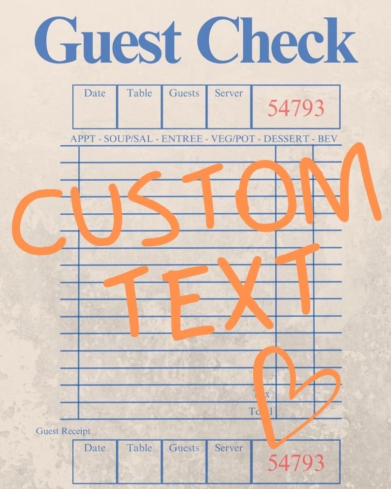 Custom Guest Check Print, Guest Check Wall Art, Trendy Wall Art, Guest ...