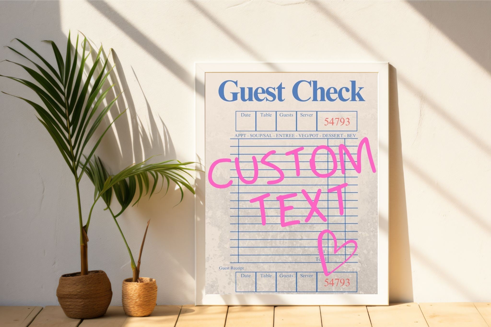 Custom Guest Check Print, Guest Check Wall Art, Trendy Wall Art, Guest ...