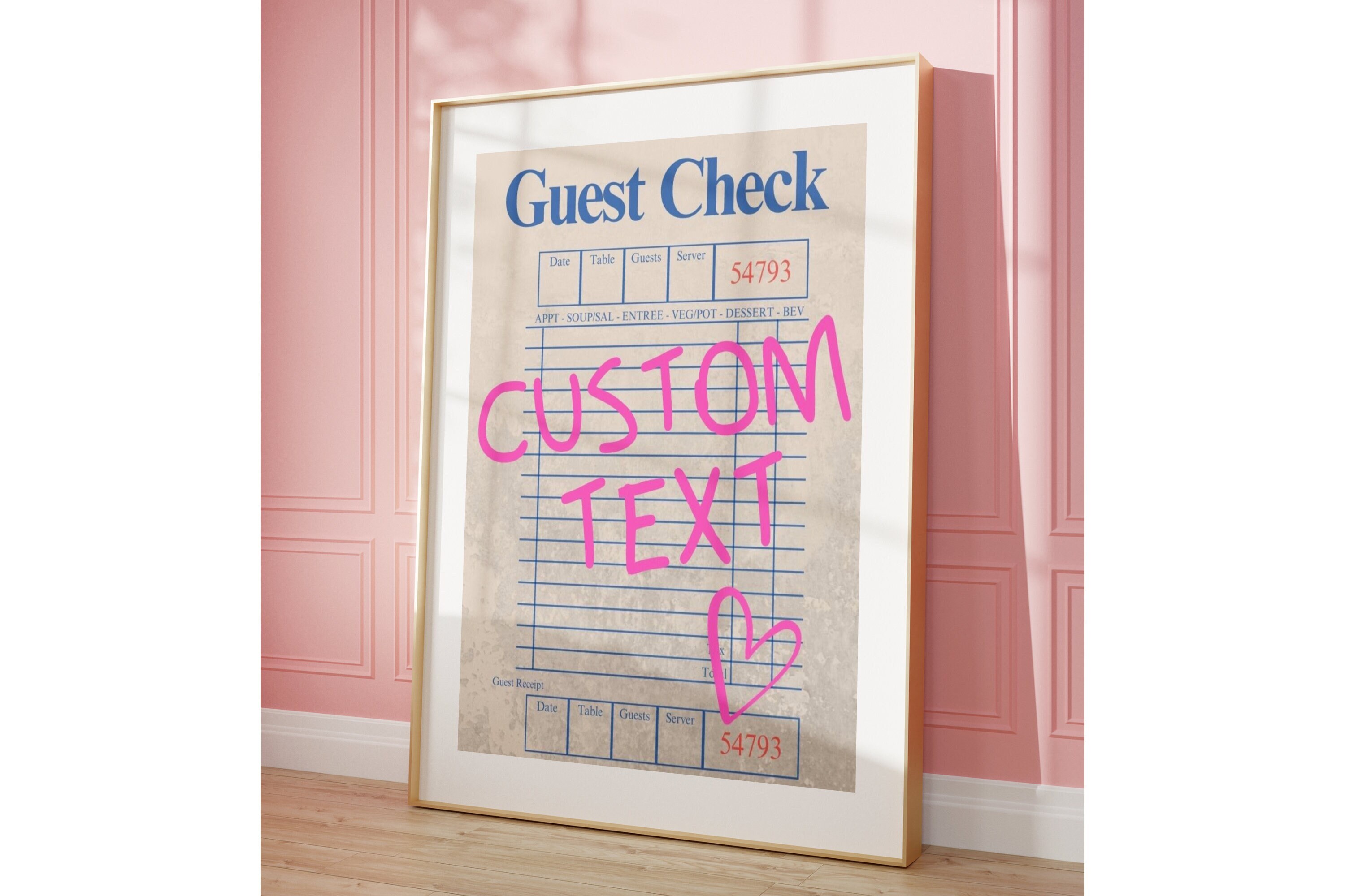 Custom Guest Check Print, Guest Check Wall Art, Trendy Wall Art, Guest ...