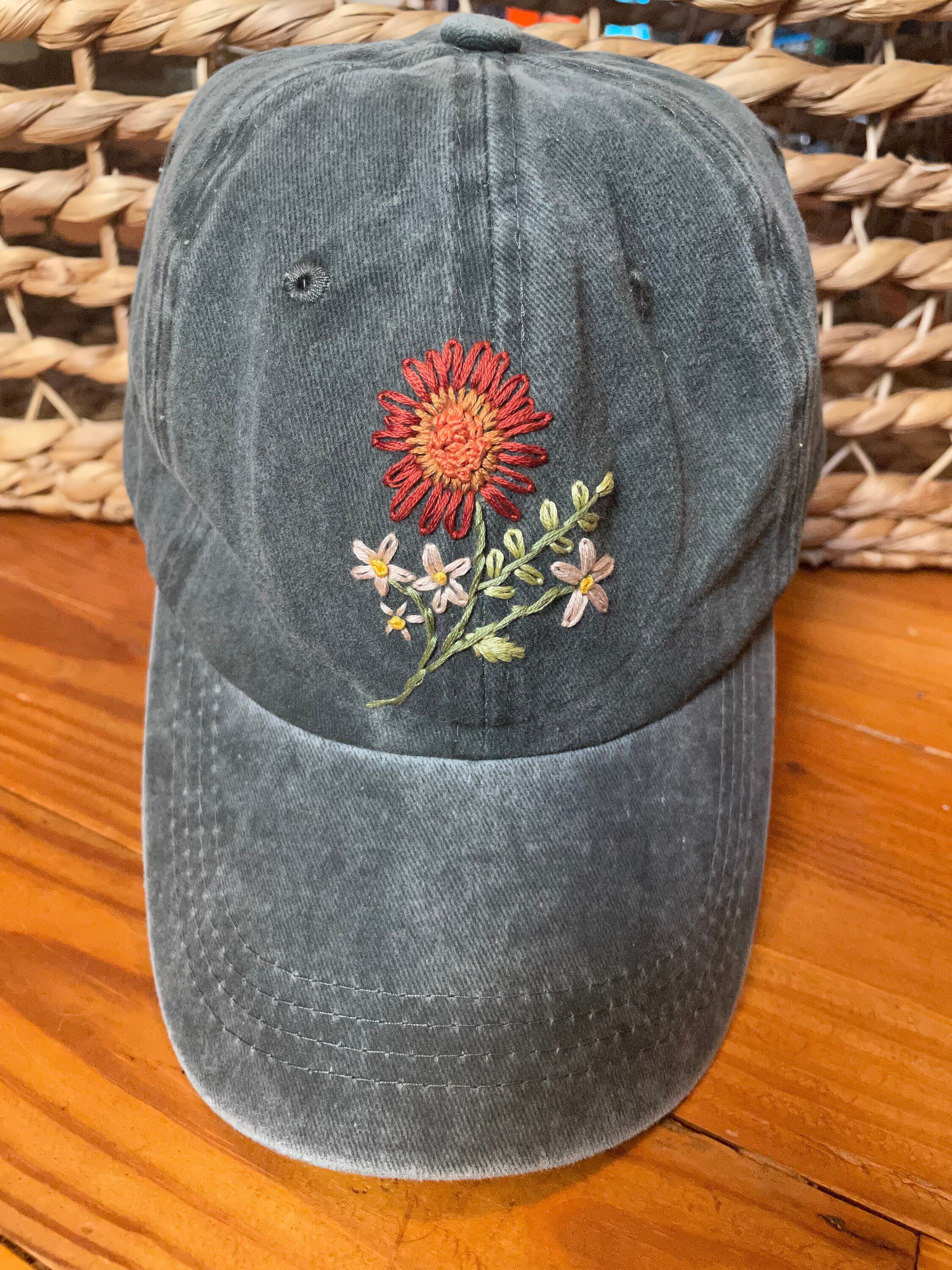 Hand Embroidered Flower Bouquet Hat | Hand Embroidered Hat | Hand ...