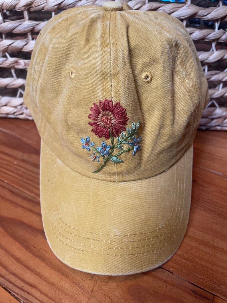 Hand Embroidered Flower Bouquet Hat | Hand Embroidered Hat | Hand ...