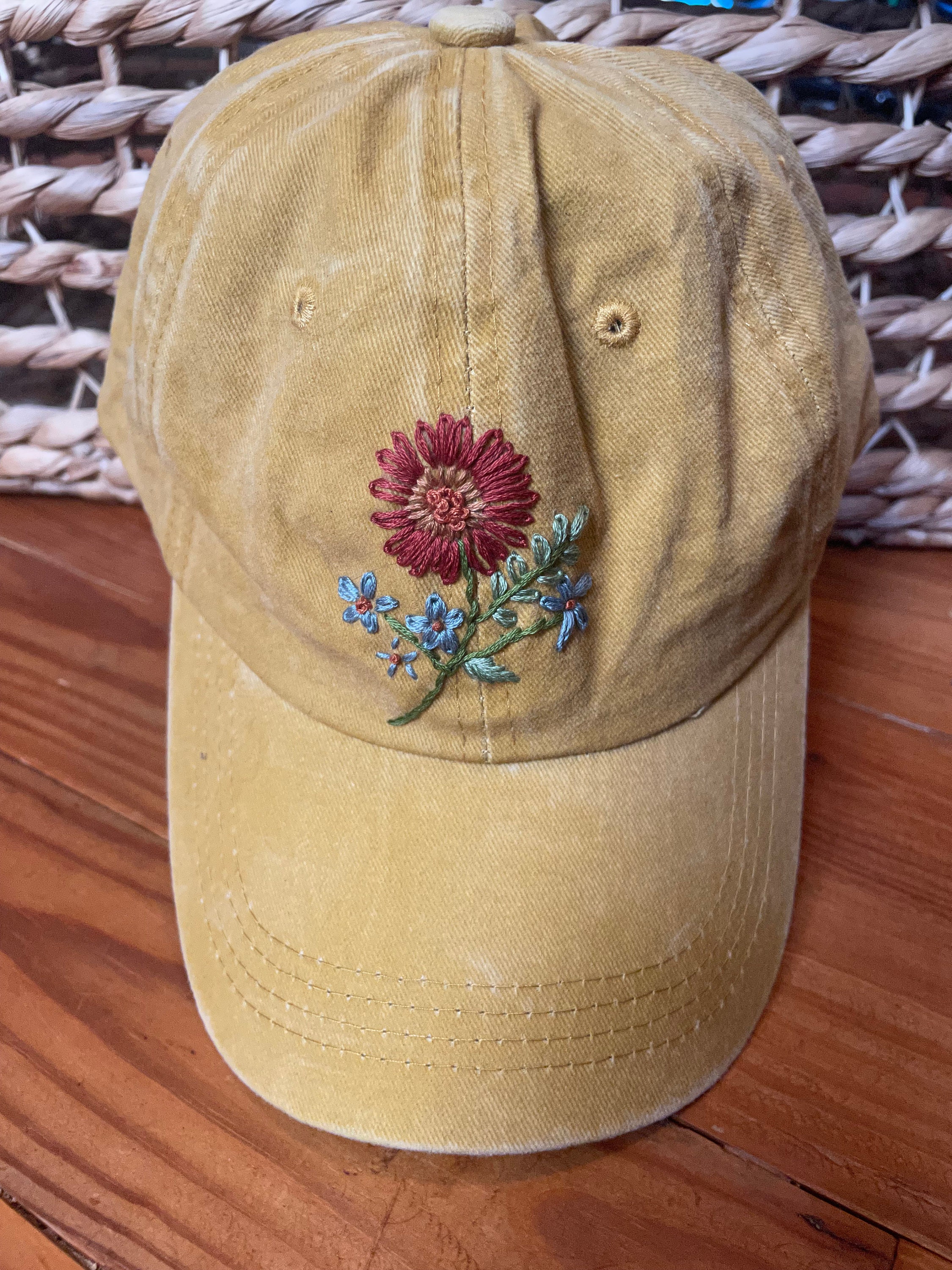 Hand Embroidered Flower Bouquet Hat | Hand Embroidered Hat | Hand ...