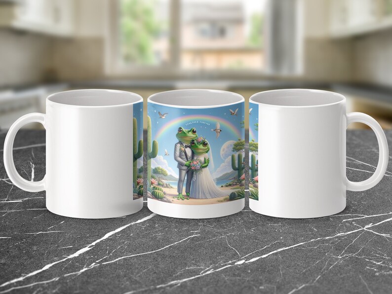 Personalized Wedding Anniversary Frog Mug, Romantic Frogs With Rainbow ...
