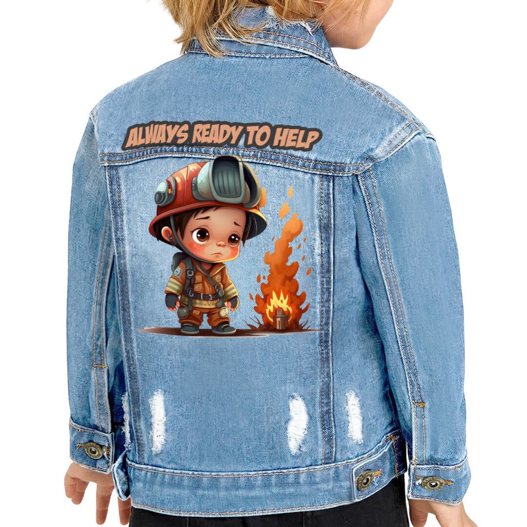 Firefighter Toddler Denim Jacket Kawaii Jean Jacket Themed Denim Jacket ...