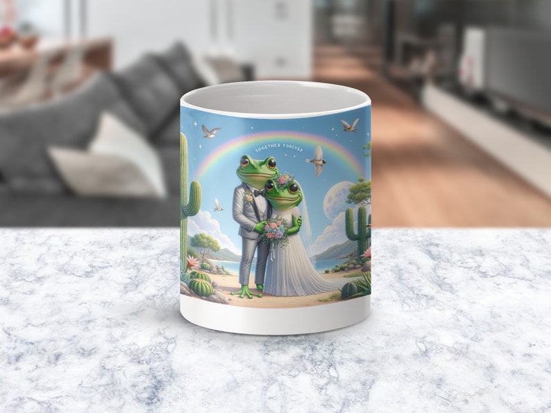 Personalized Wedding Anniversary Frog Mug, Romantic Frogs With Rainbow ...