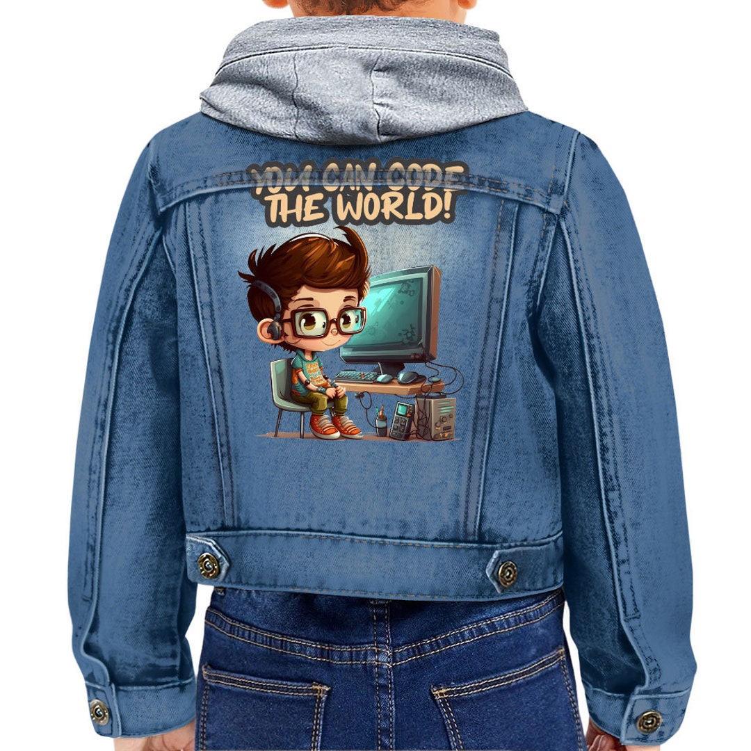 Programmer Toddler Hooded Denim Jacket Cute Kawaii Jean Jacket Printed ...