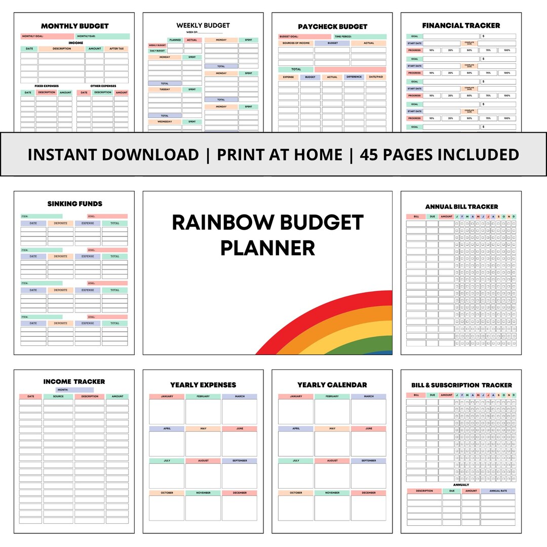 Rainbow Budget Planner Printable | 45-page Colorful Finance Tracker ...