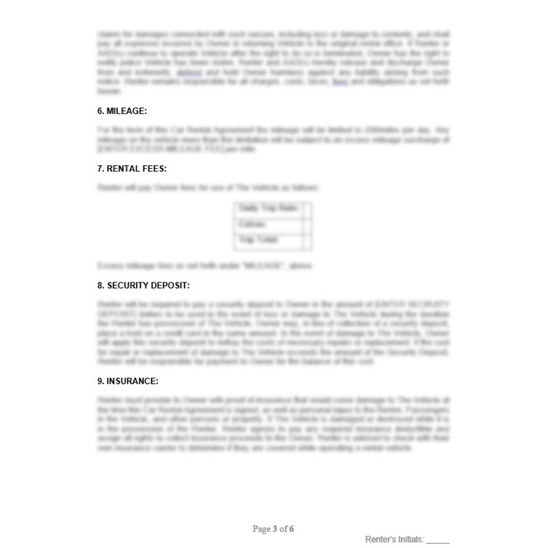 Private Car Rental Agreement Template - Fully Customizable Templates ...