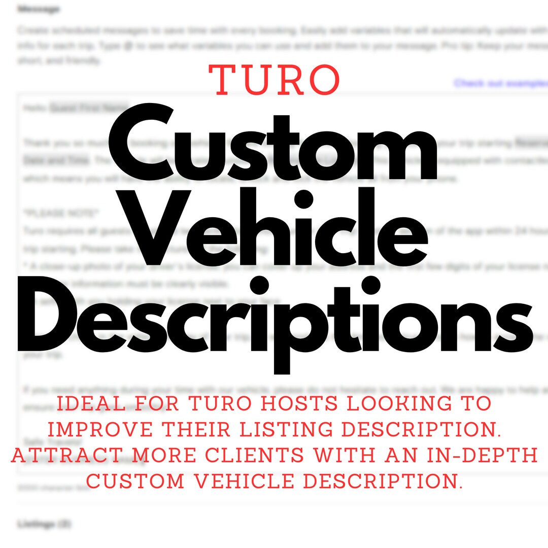 Custom Vehicle Descriptions for Turo Hosts & Private Rental Vehicles ...