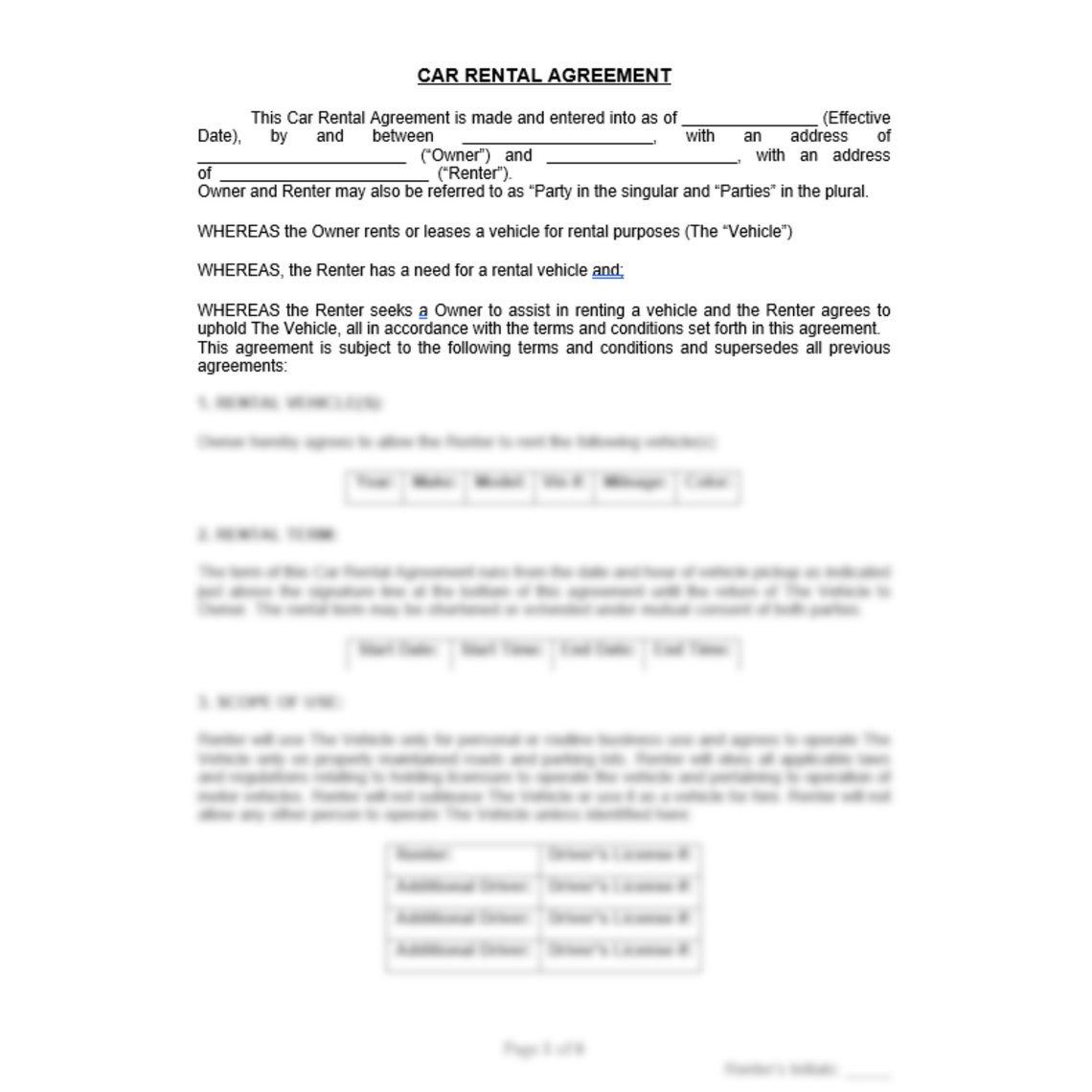 Private Car Rental Agreement Template - Fully Customizable Templates ...