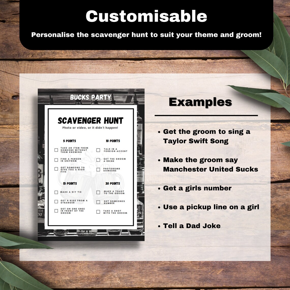 Bucks Party Game Customisable Scavenger Hunt Printable Stag Do Party ...
