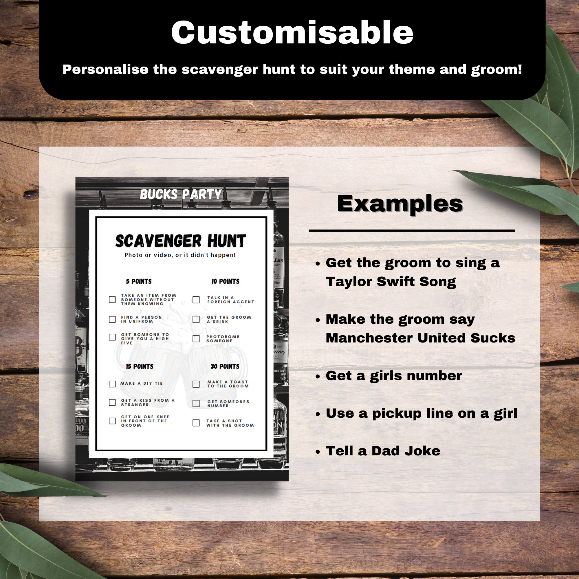 Bucks Party Game Customisable Scavenger Hunt Printable Stag Do Party ...
