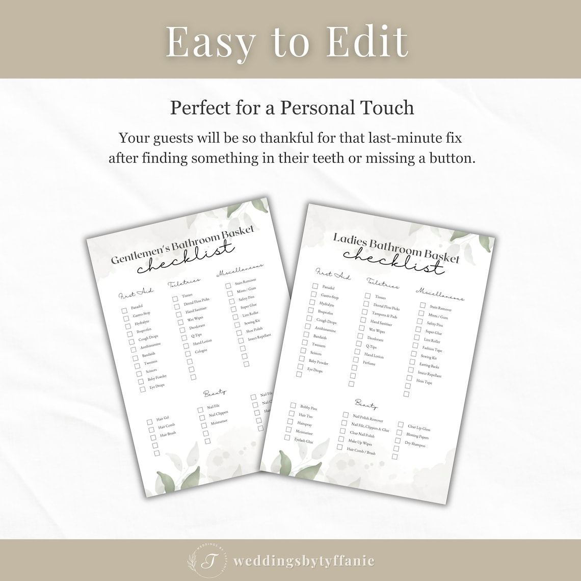 Wedding Bathroom Basket Restroom Amenity Checklist Template - Etsy