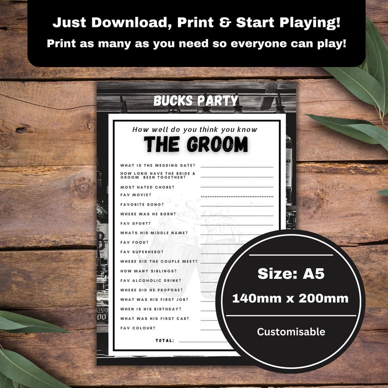 Bachelor Party Games: Groom Questionnaire, Scavenger Hunt (digital ...
