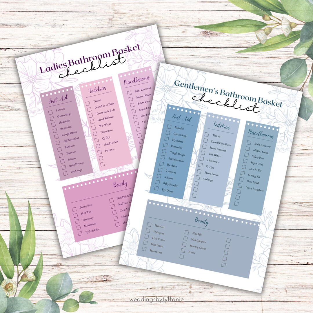 Bathroom Amenity Basket Wedding Restroom Checklist Template for ...