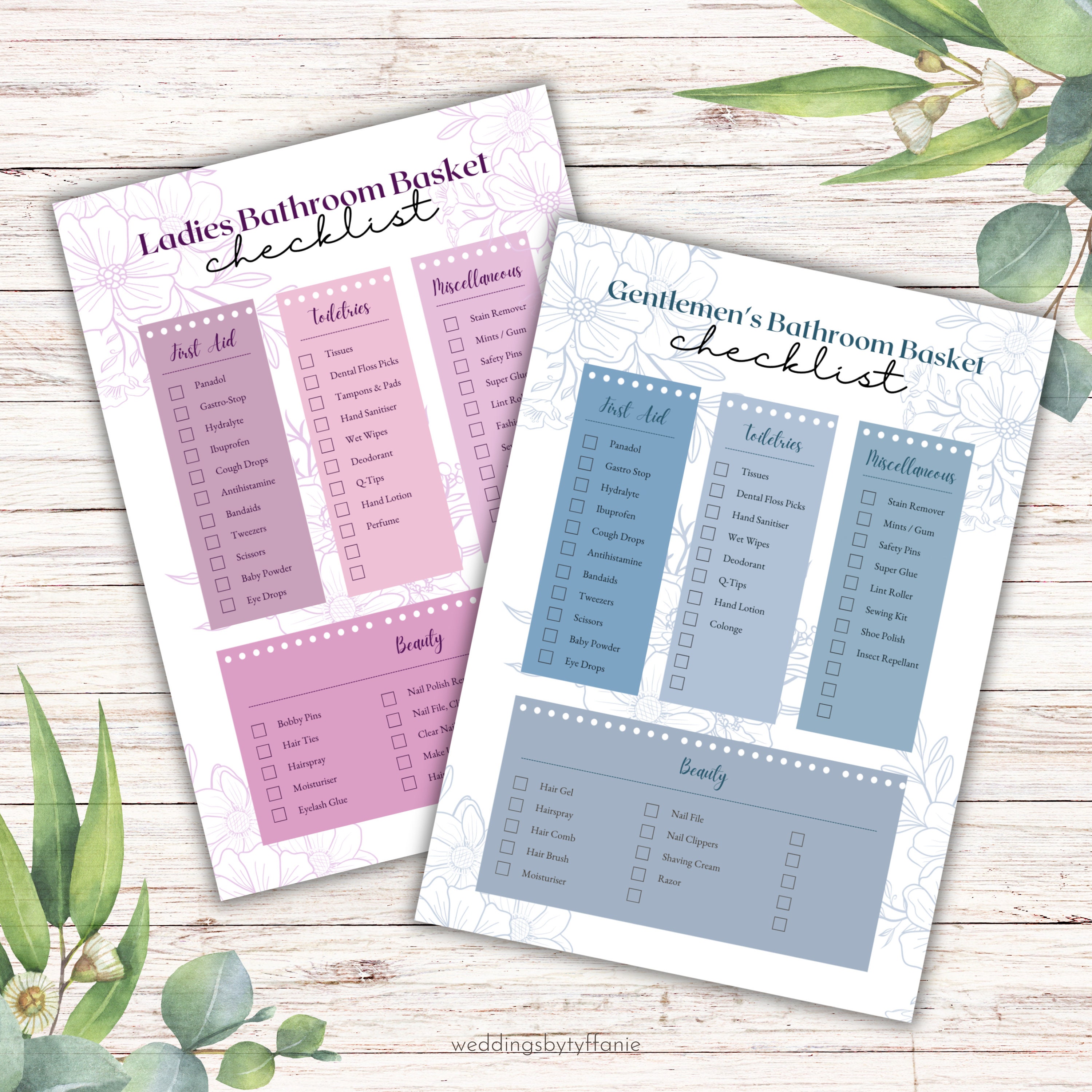 Bathroom Amenity Basket Wedding Restroom Checklist Template for ...