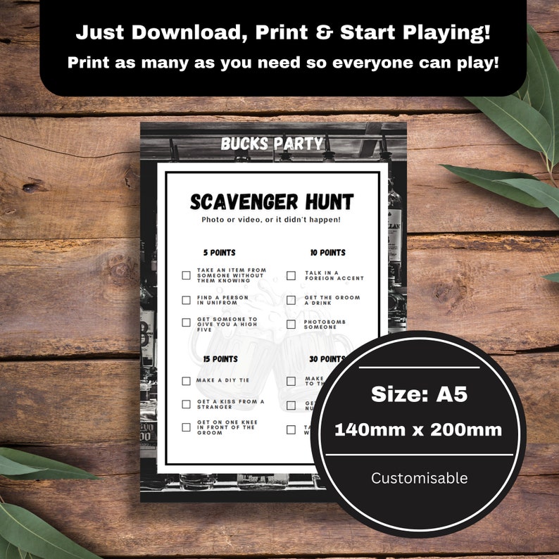 Bucks Party Game Customisable Scavenger Hunt Printable Stag Do Party ...